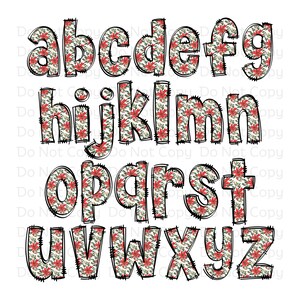 Christmas Doodle Letters, Alphabet PNG Set, Sublimation Design, Alpha ...
