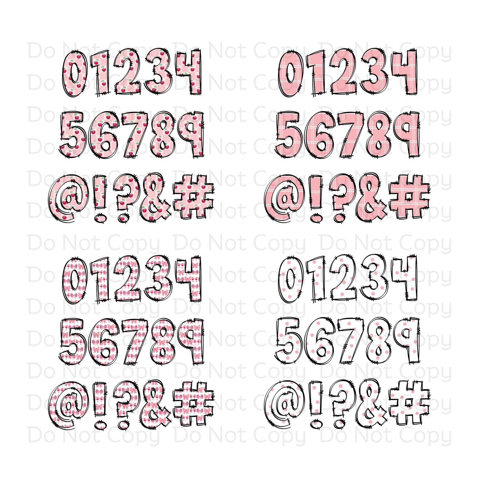 Coquette Doodle Letters, Pink Bows Alpha Set, Girlie Alphabet PNG Set ...