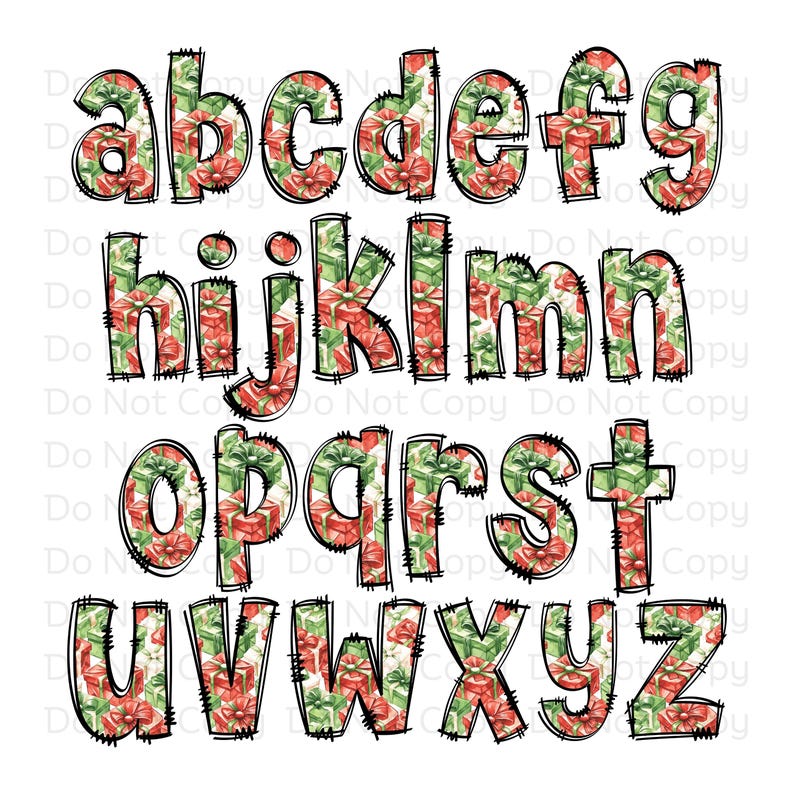 Christmas Doodle Letters, Alphabet PNG Set, Sublimation Design, Alpha ...