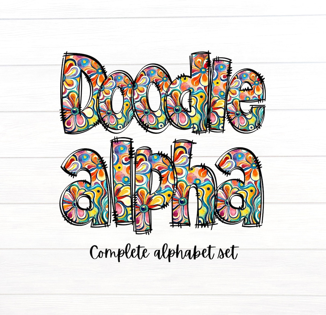 Floral Doodle Letters, Funky Flowers Alpha Set, Alphabet PNG Set ...