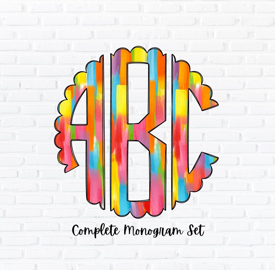 Rainbow Monogram PNG, Scalloped Circle Monogram Set, Sublimation Design ...