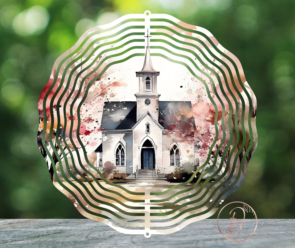 Wind Spinner PNG, Church Wind Spinner Design, White Country Church Wind ...