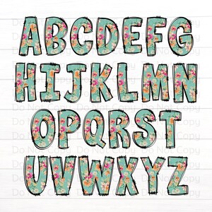 Floral Doodle Letters, Spring and Summer Flowers Alpha Set, Alphabet ...