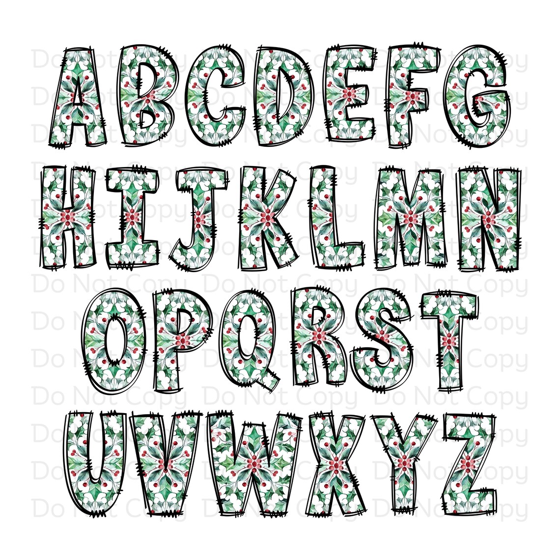 Christmas Doodle Letters, Alphabet PNG Set, Sublimation Design, Alpha ...