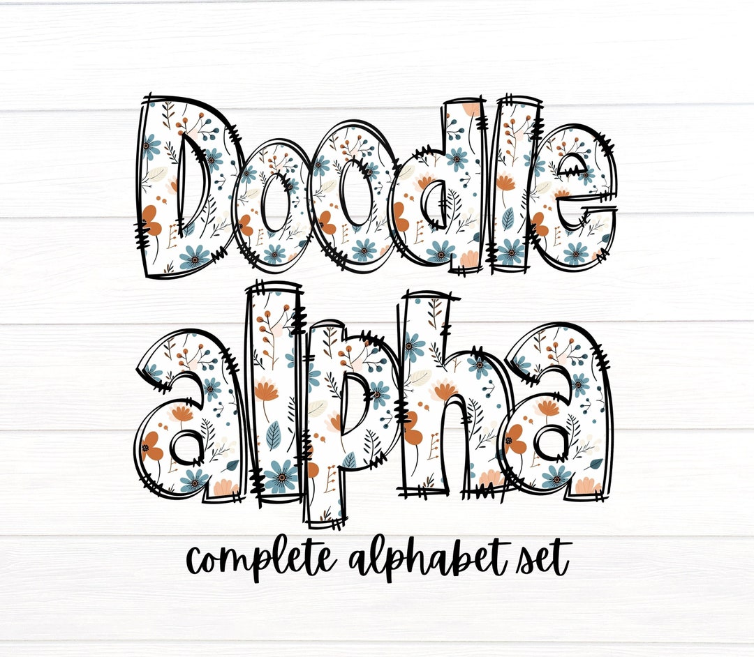 Doodle Letters, Boho Wildflowers Alphabet Set, Alphabet PNG Set ...