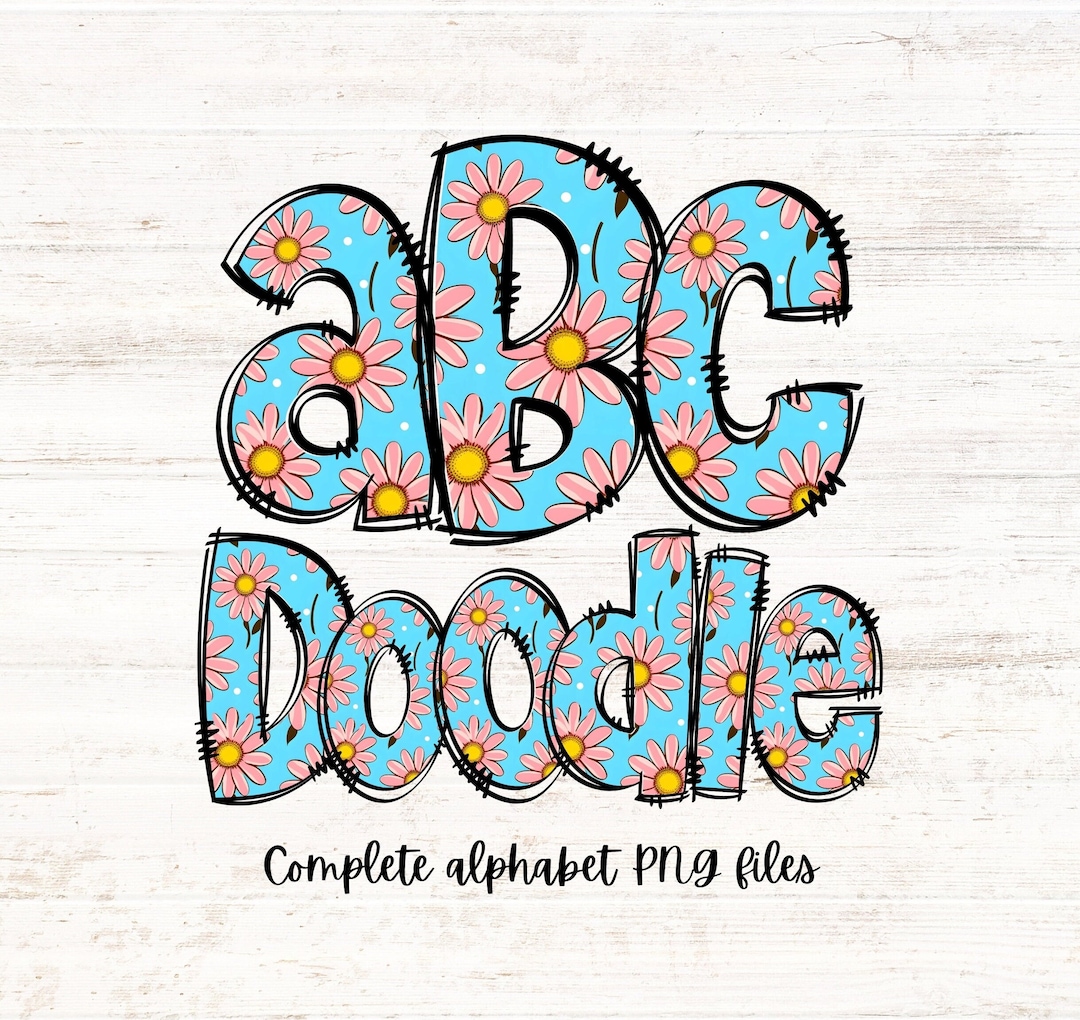 Doodle Letters, Vintage Daisy Alphabet Set, Floral Alphabet PNG Set ...