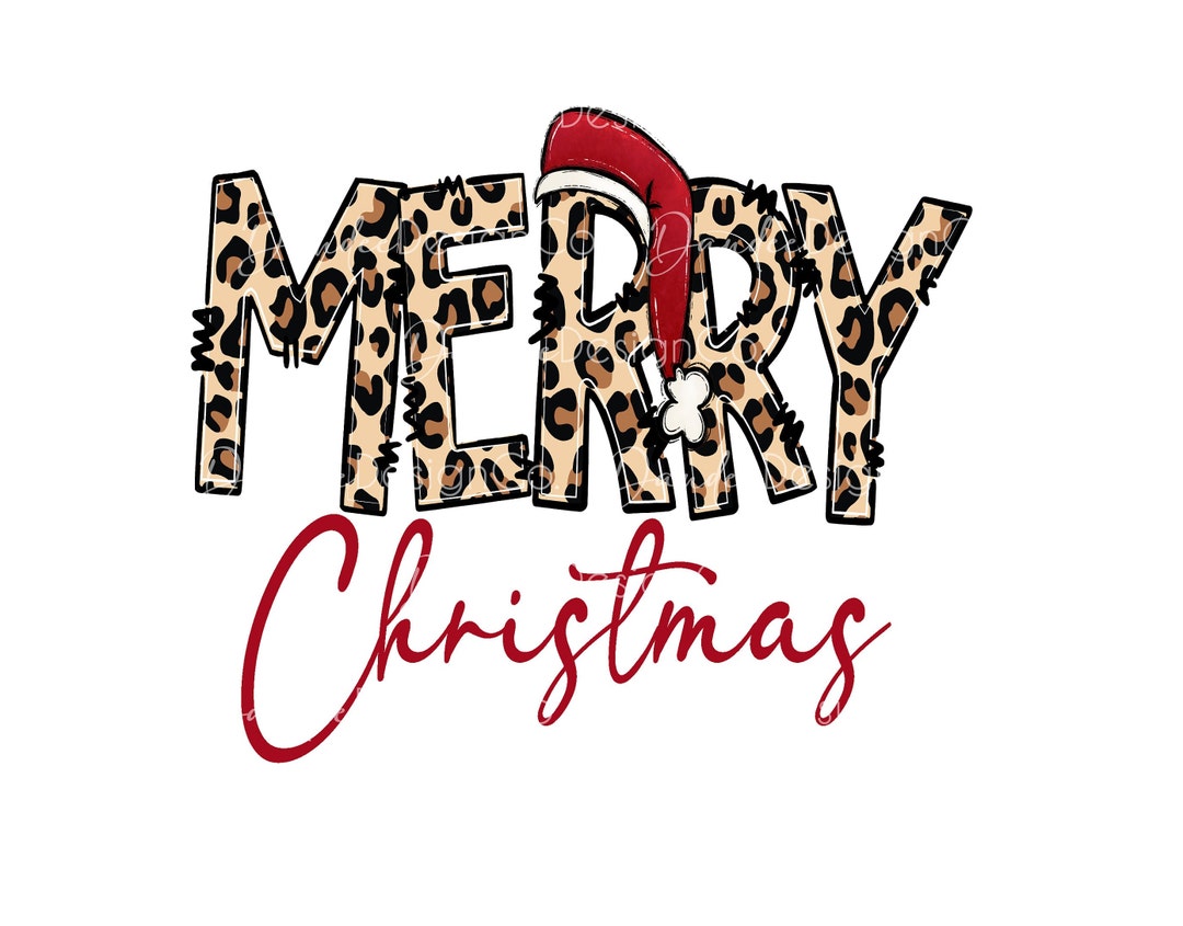 Merry Christmas Leopard Doodle Font PNG, Merry Christmas Sublimation ...