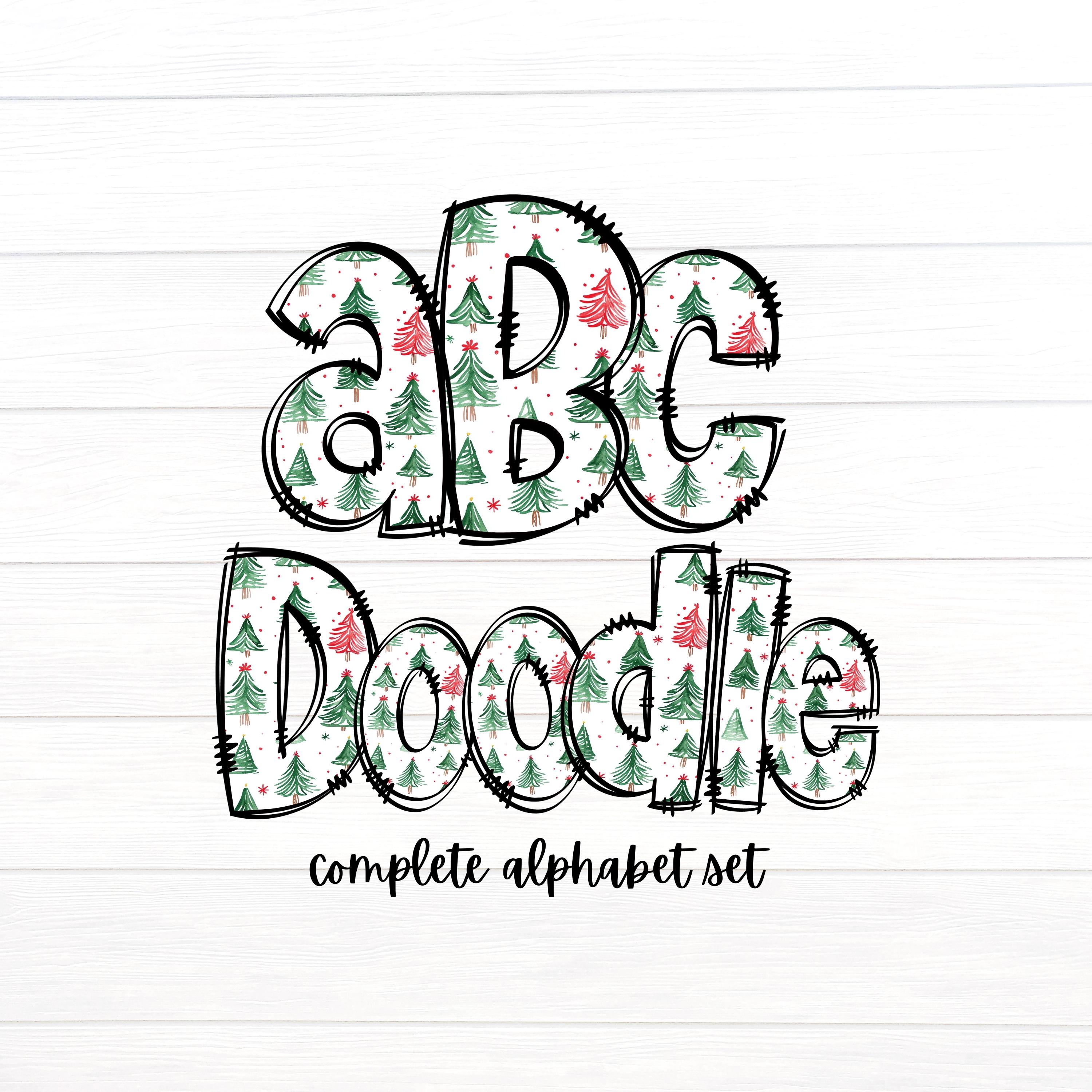 Christmas Doodle Letters, Alphabet PNG Set, Sublimation Design, Alpha ...