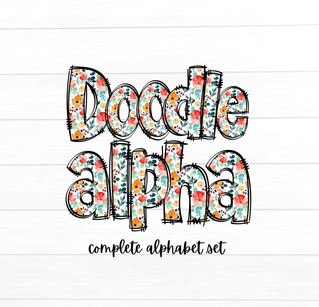 Floral Doodle Letters, Watercolor Flowers Alpha Set, Alphabet PNG Set ...