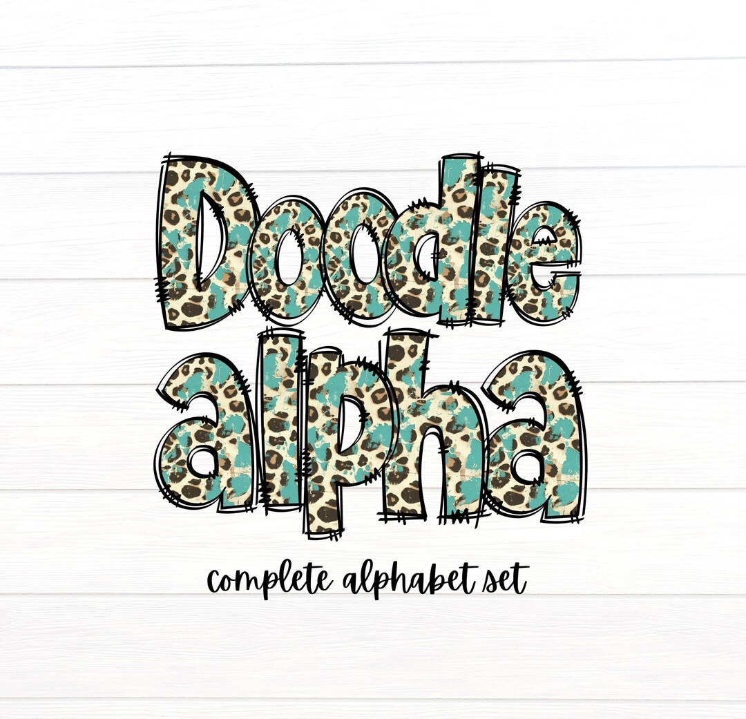 Turquoise Leopard Print Doodle Letters, Animal Print Alpha Set ...