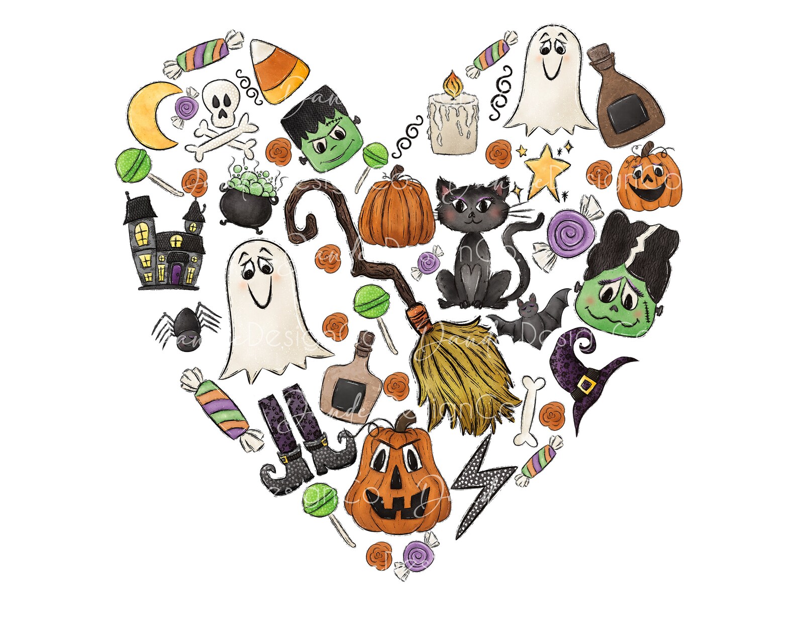 Halloween Doodles PNG Heart Shape Doodles Sublimation Design - Etsy