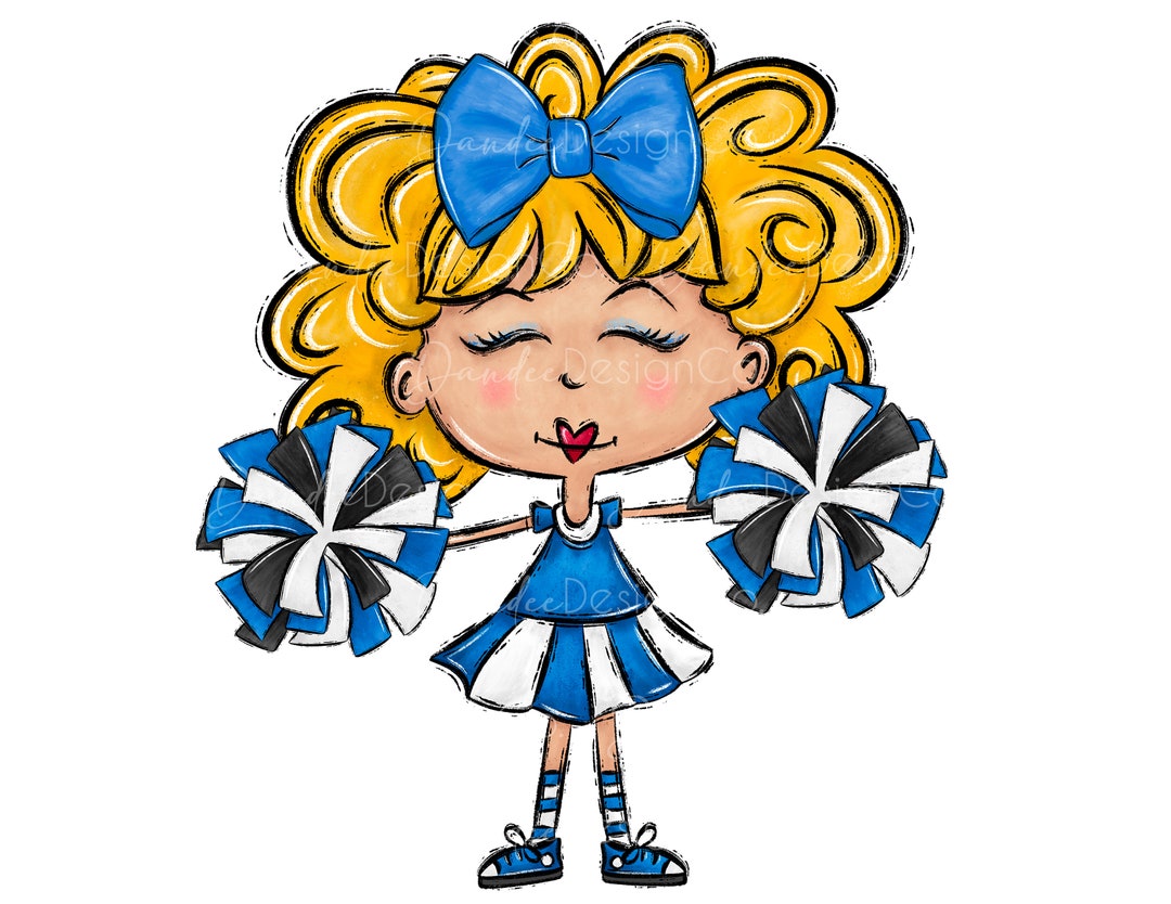 Cheerleader PNG, Cheerleader Sublimation Design, Blue Pom Poms ...