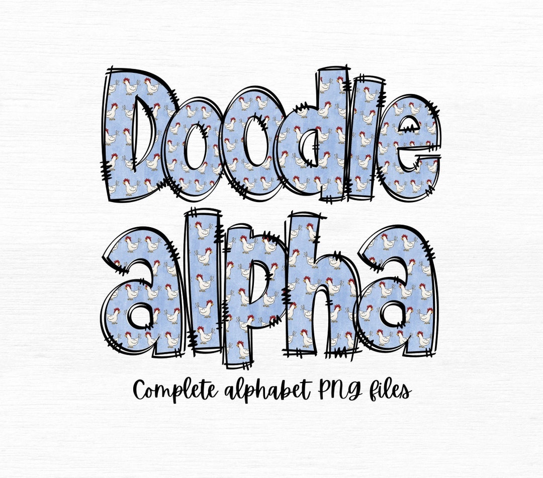 Doodle Letters, Rooster Alphabet Set, Chicken Alphabet PNG Set ...