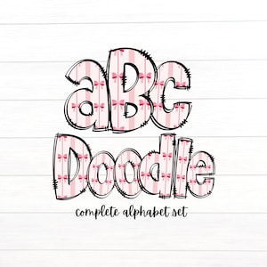 Coquette Doodle Letters, Pink Bows Alpha Set, Girlie Alphabet PNG Set ...