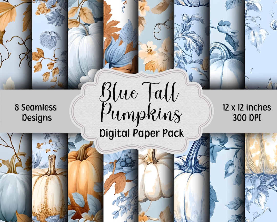 Fall Digital Paper Bundle, Blue Fall Designs, 8 Autumn Seamless ...