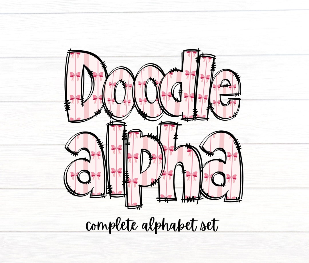 Coquette Doodle Letters, Pink Bows Alpha Set, Girlie Alphabet PNG Set ...