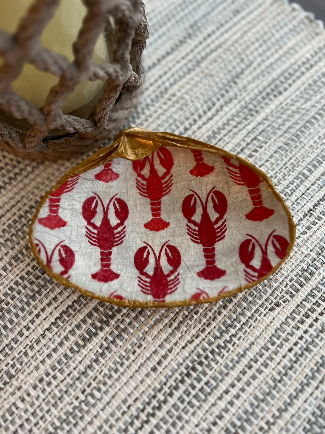 Decoupage Clam Shell/ Lobster Decoupage/coastal/ Lobster/ Trinket Dish ...