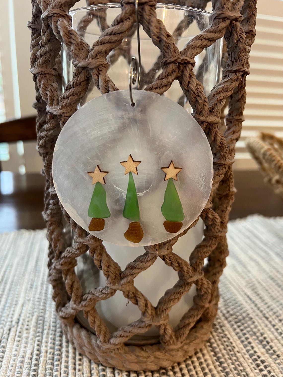 Sea Glass Tree/ Capiz Shell/ Handmade Ornament/ Christmastree/ Rustic ...