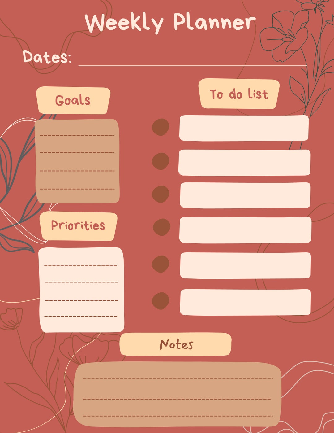 Boho Weekly Planner Page - Etsy