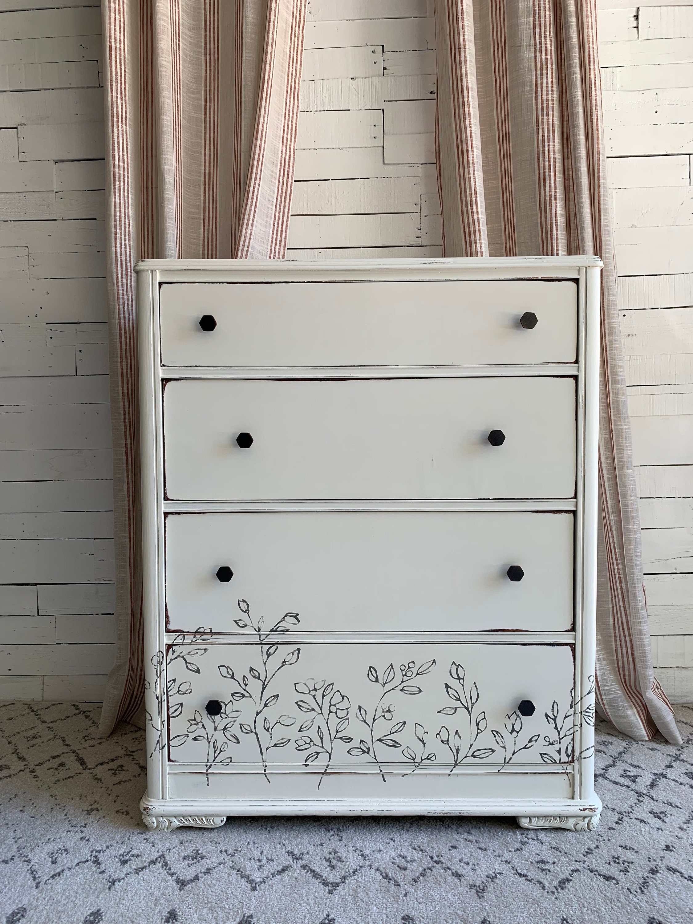 Creamy White Floral Vintage Dresser - Etsy