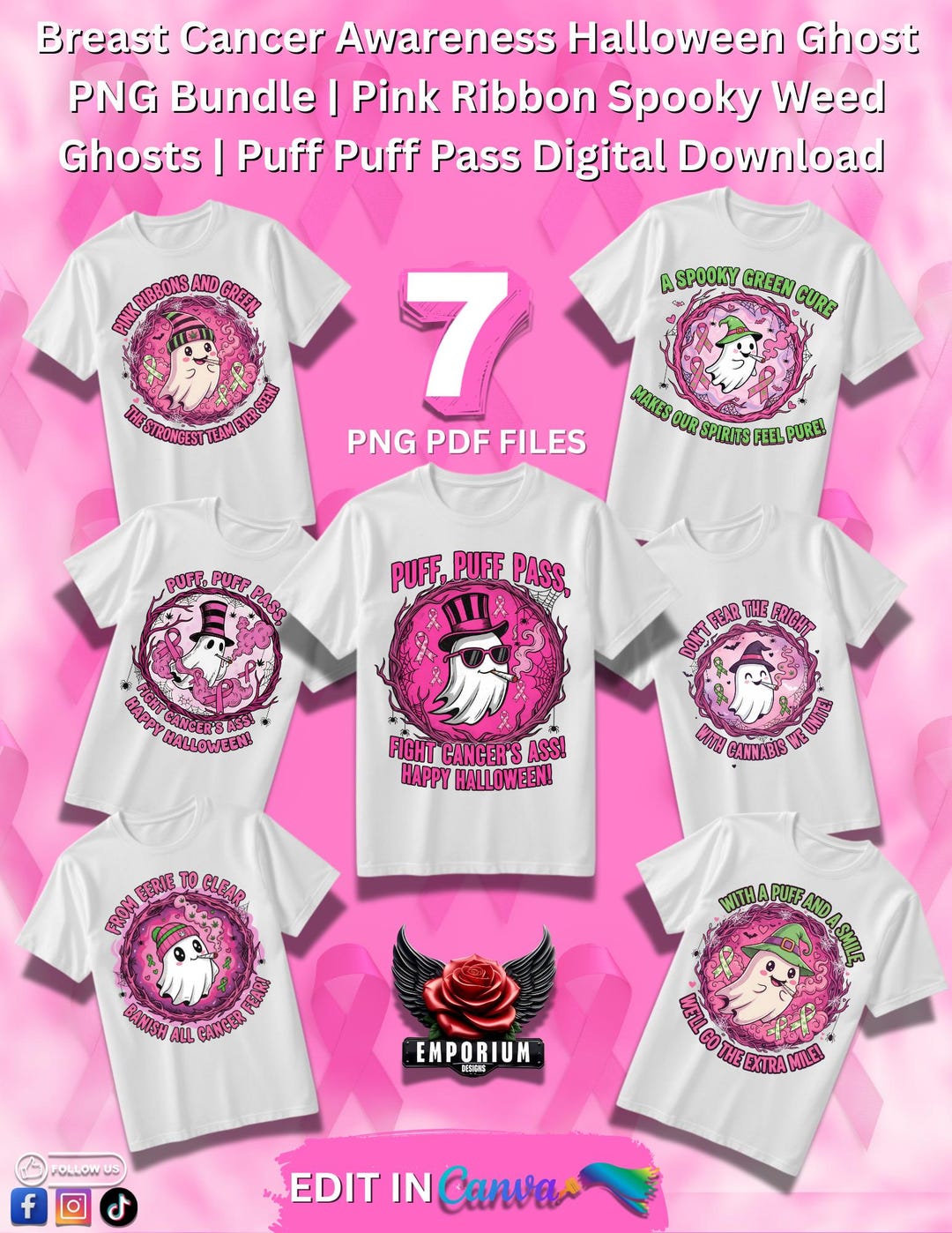 Breast Cancer Awareness Halloween Spooky Ghosts PNG Bundle (digital ...
