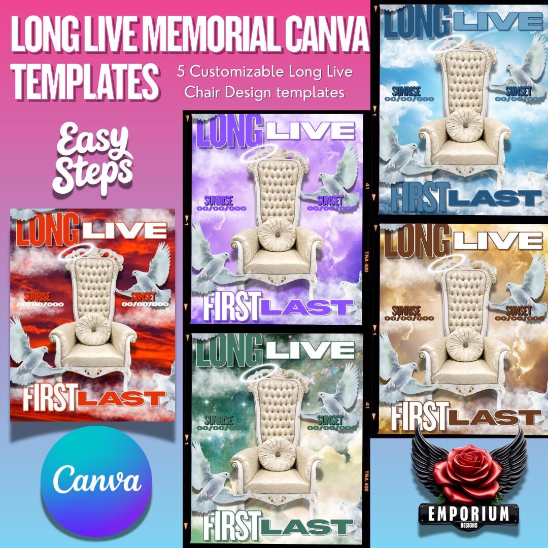 Memorial Flyer Canva Templates: Long Live Dove & Throne Design (digital ...