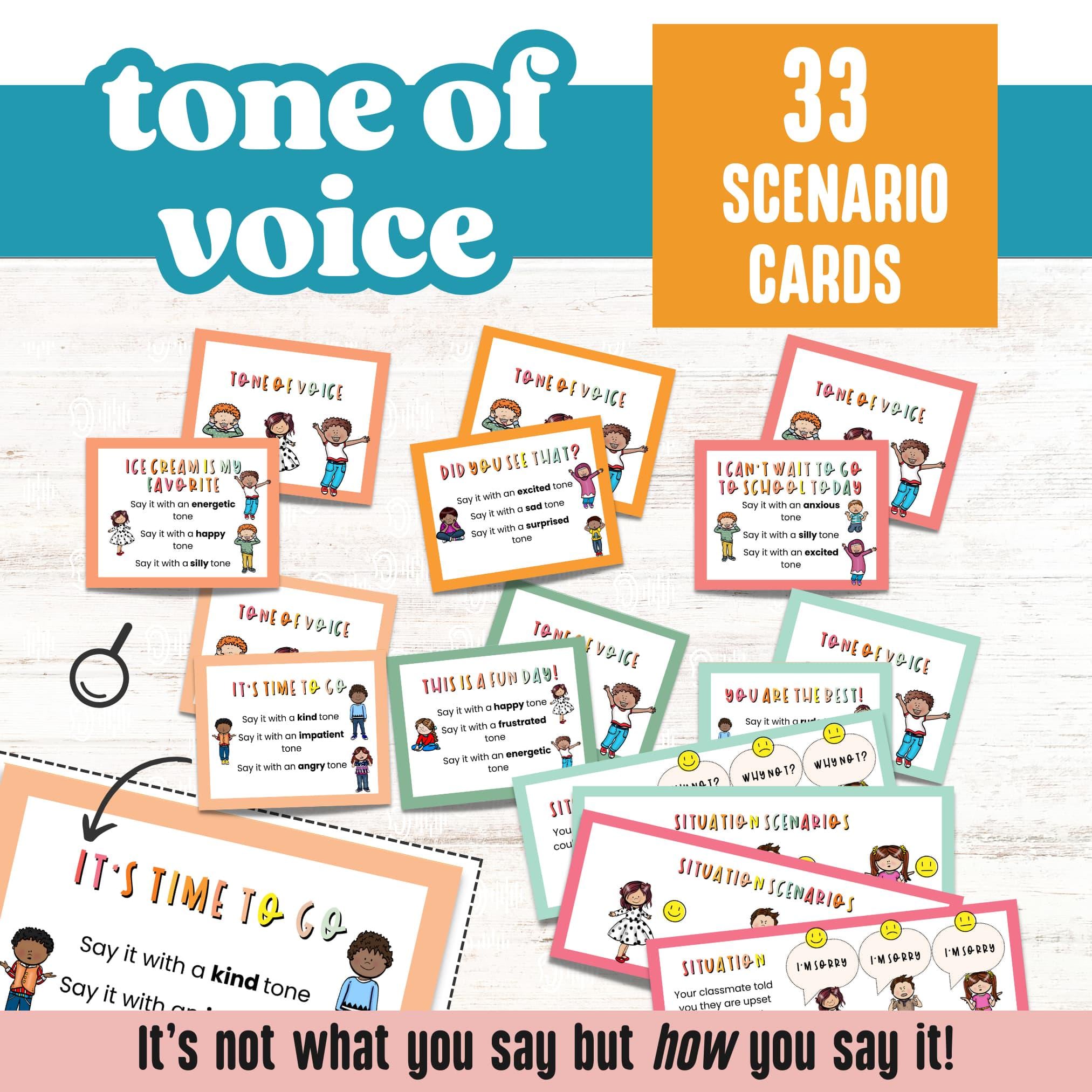 Tone of Voice Cards for Kids | Tone of Voice Scenario Cards | Social ...