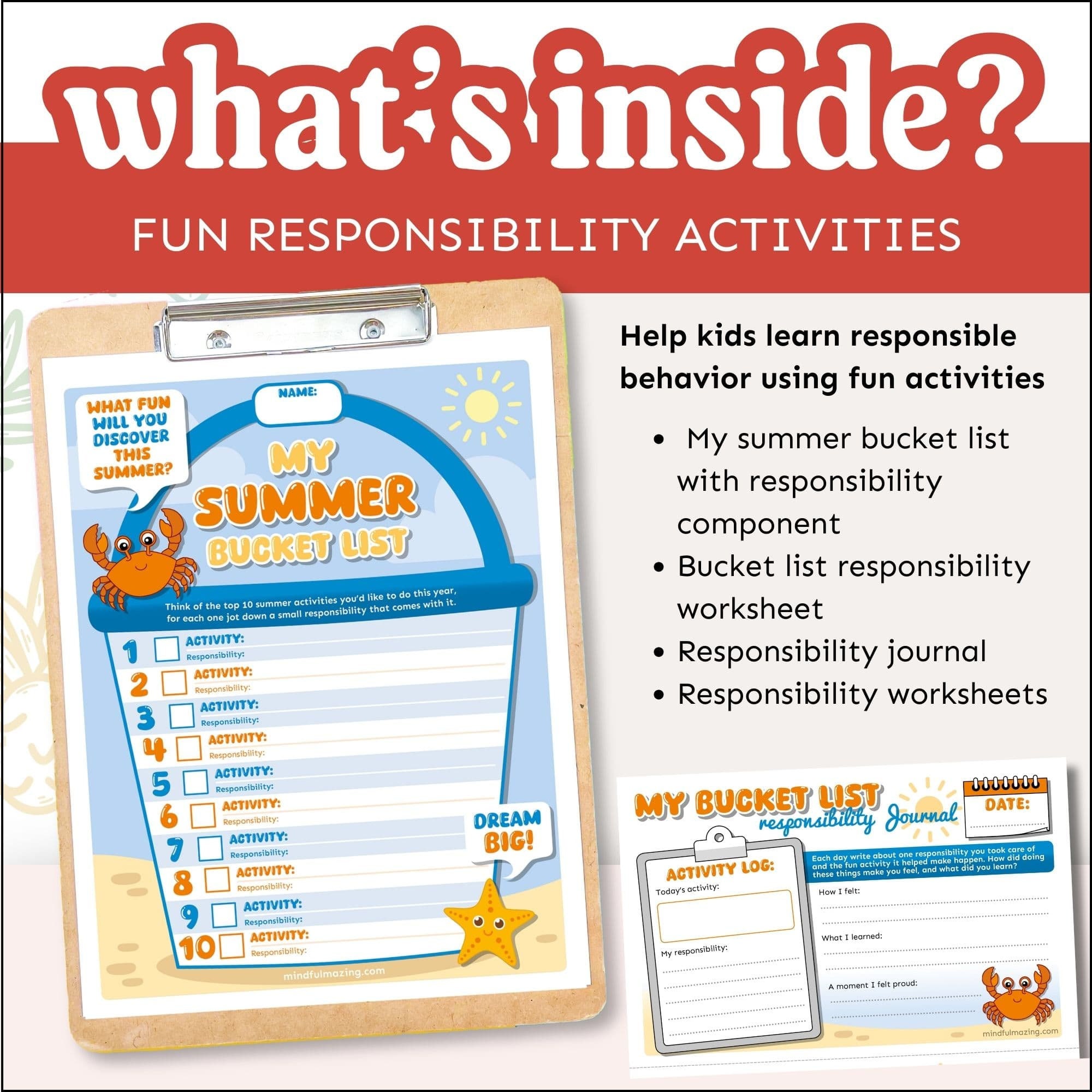 Summer Bucket List for Kids, Responsibility Planner for Kids, Goal ...