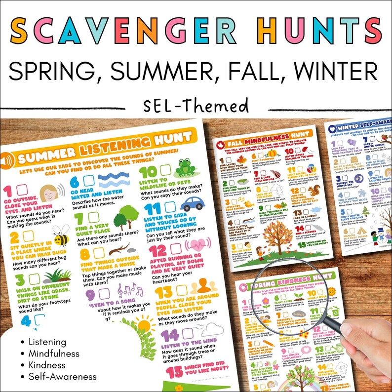Seasonal SEL Scavenger Hunt for Kids Bundle, Mindfulness Activities for ...