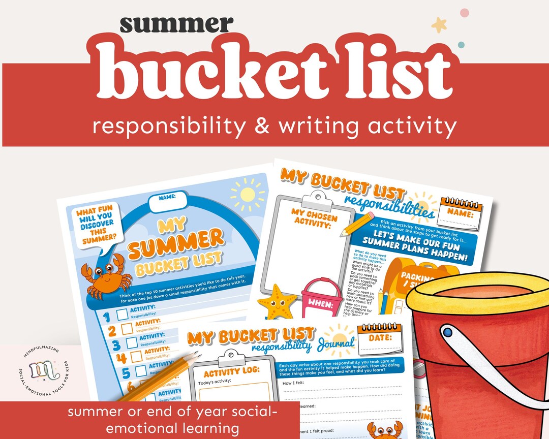 Summer Bucket List for Kids, Responsibility Planner for Kids, Goal ...