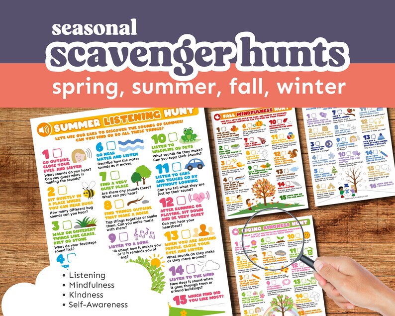Seasonal SEL Scavenger Hunt for Kids Bundle, Mindfulness Activities for ...