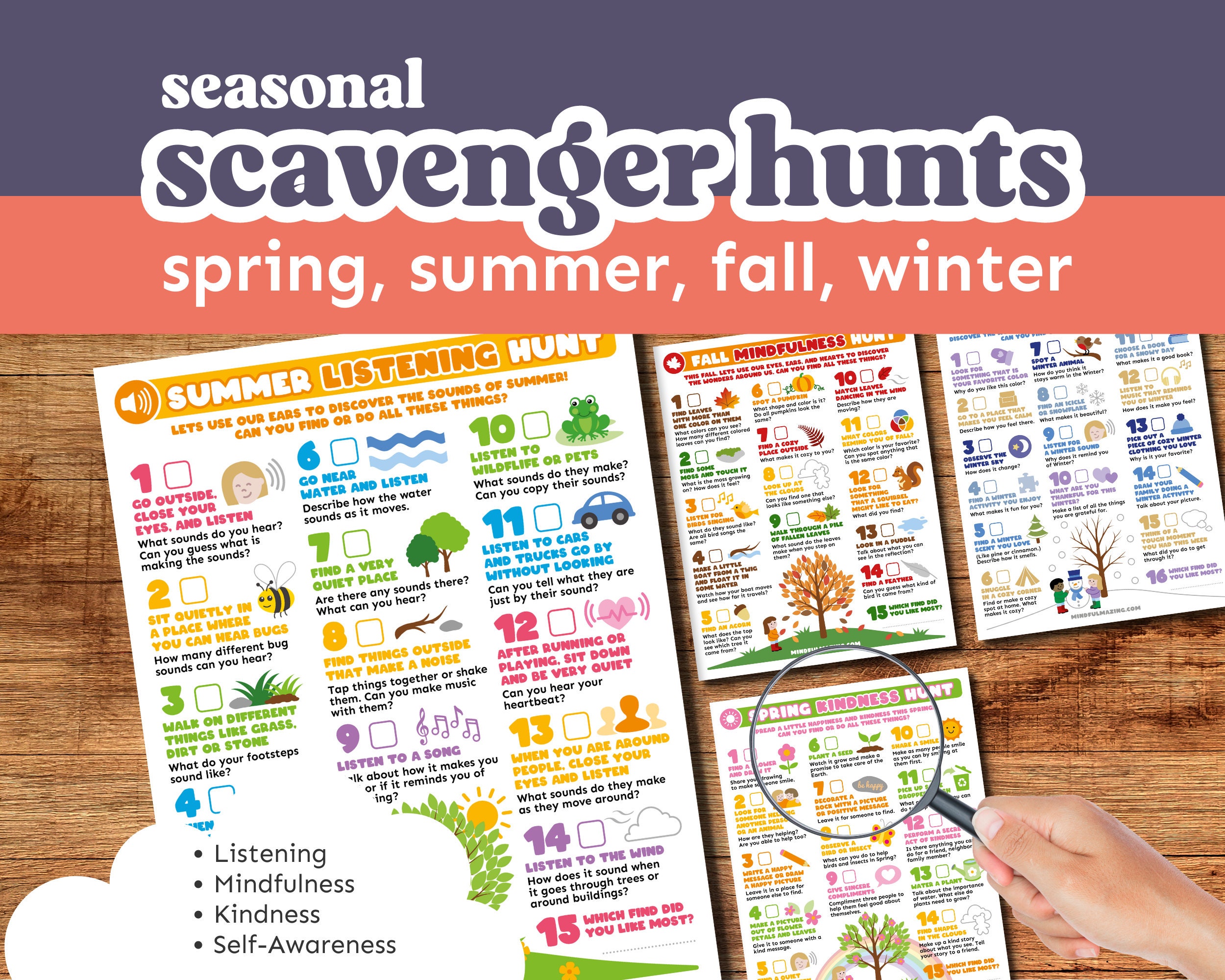 Seasonal SEL Scavenger Hunt for Kids Bundle, Mindfulness Activities for ...