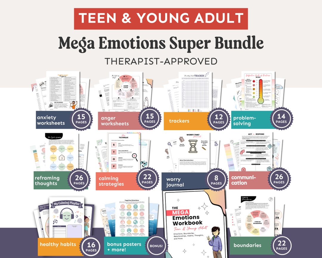 Teen Therapy Mega Worksheet Bundle, Therapy Workbook, Therapist Journal ...