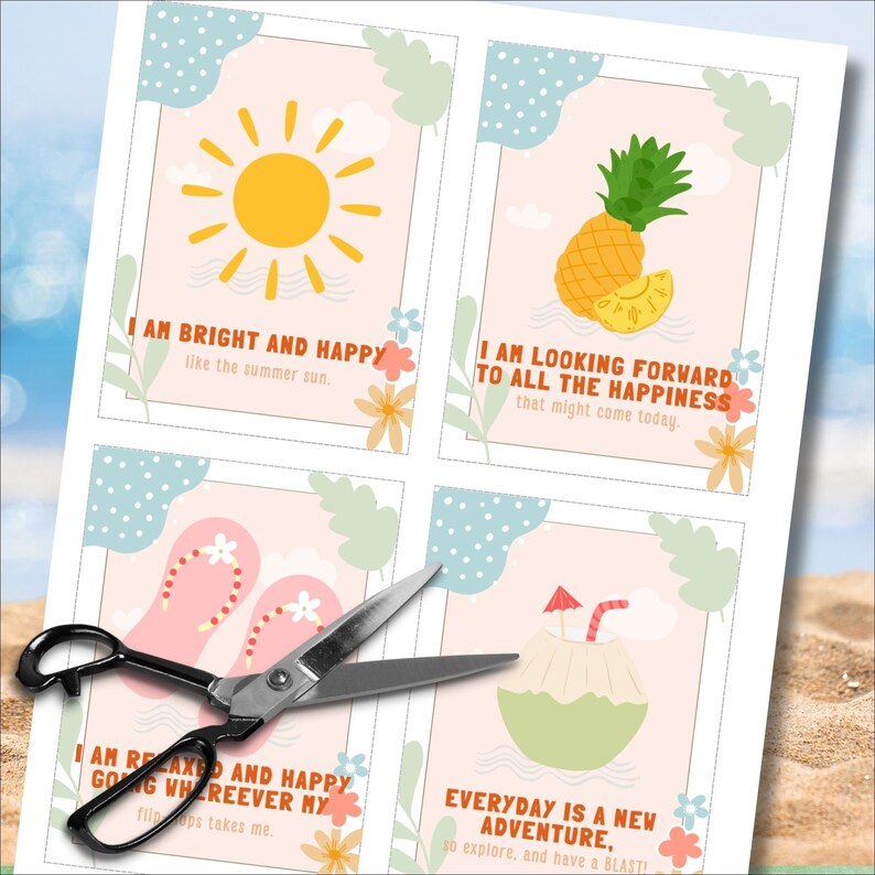 Summer Themed Positive Affirmation Cards for Kids, Boost Self ...