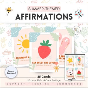 Summer Themed Positive Affirmation Cards for Kids, Boost Self ...