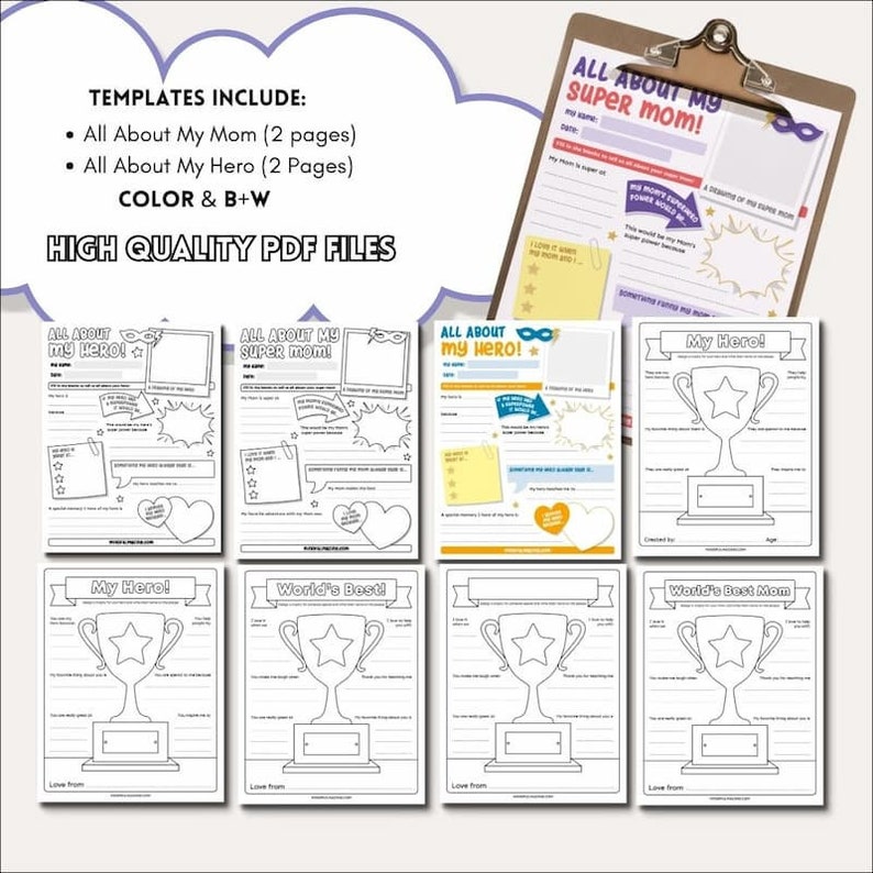 Mother's Day Questionnaire, All About Mom Printable, Mother's Day Gift ...