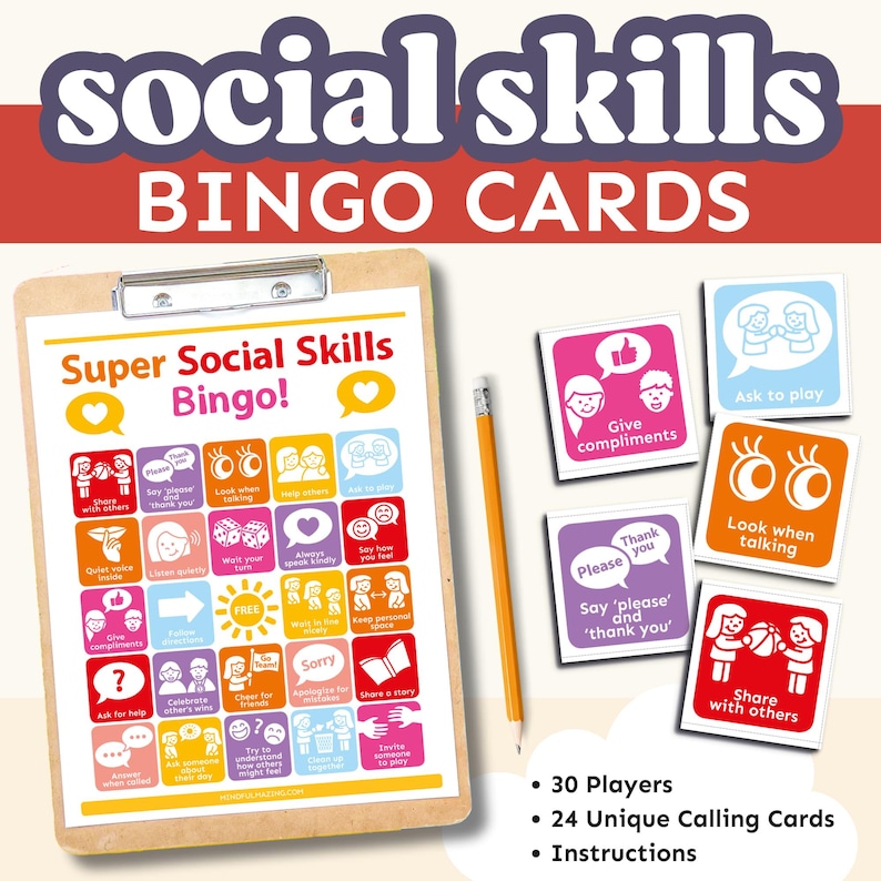 Social Skills BINGO Game | Printable BINGO Game | 30 Players | Social ...