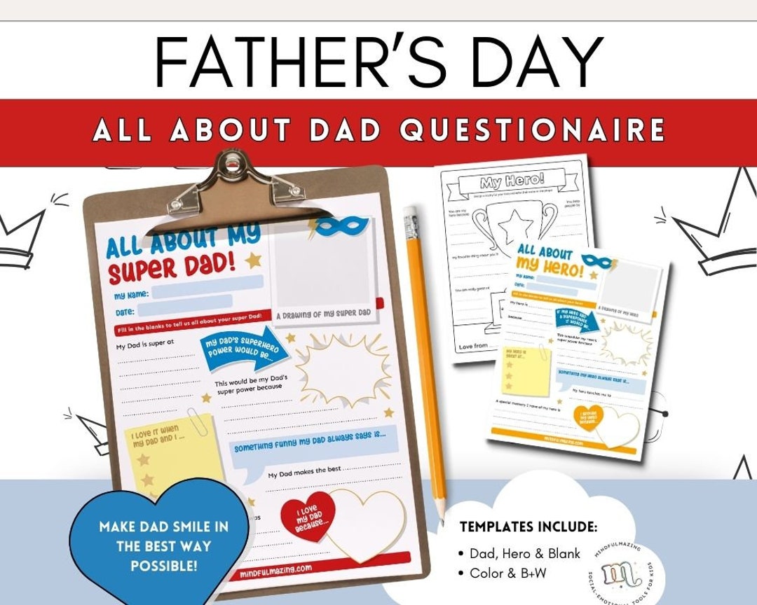 All About Dad Printable Questionnaire, Fathers Day Gift From Kids ...