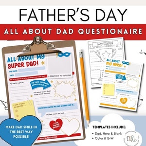 All About Dad Printable Questionnaire, Fathers Day Gift From Kids ...