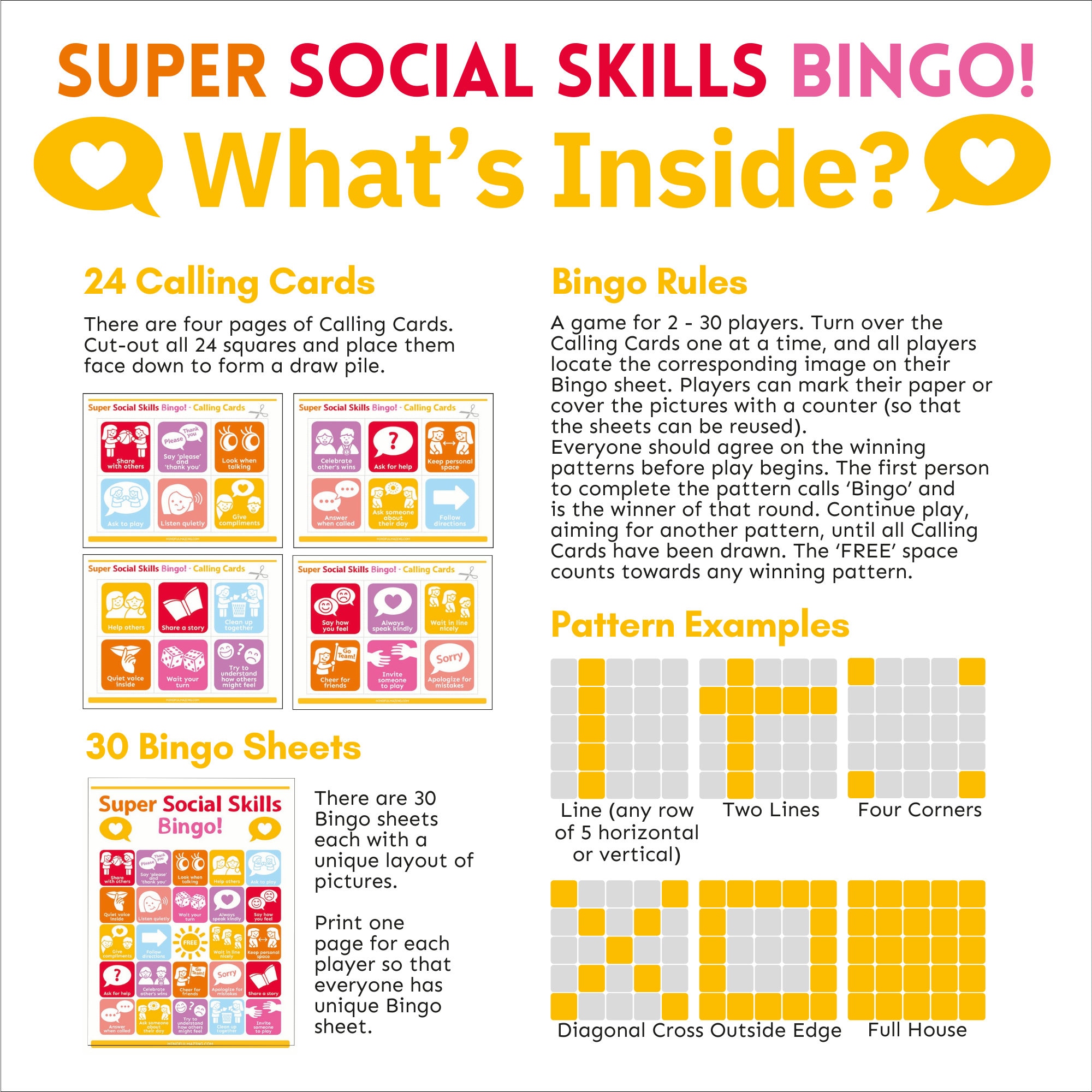 Social Skills BINGO Game | Printable BINGO Game | 30 Players | Social ...
