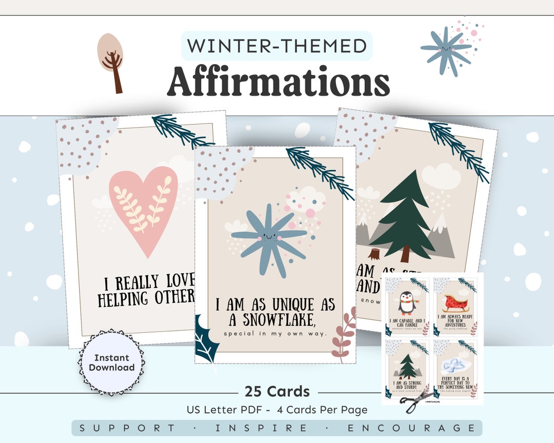 Winter-themed Positive Affirmation Cards for Kids Affirmation Cards ...