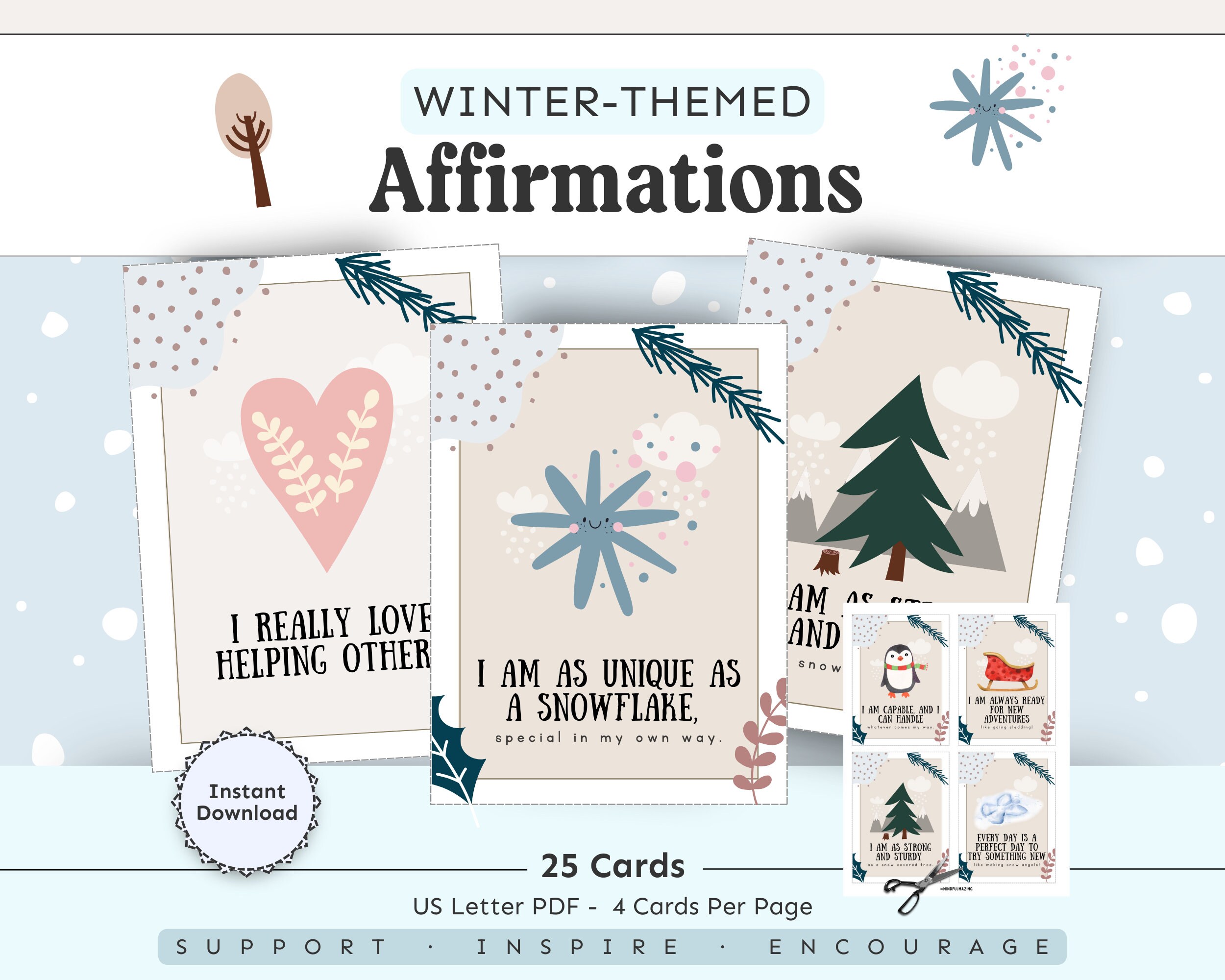 Winter-themed Positive Affirmation Cards for Kids Affirmation Cards ...