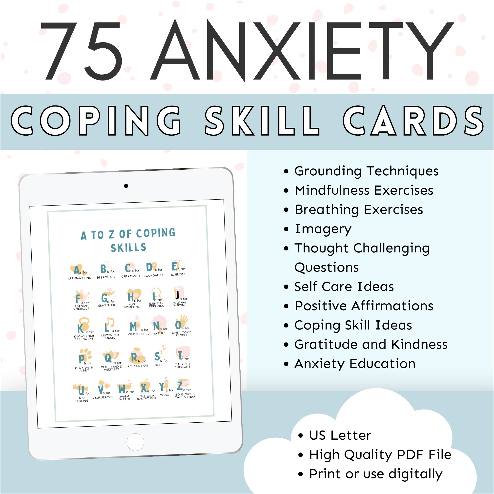 Anxiety Coping Skill Cards: Grounding, Mindfulness (digital Download ...