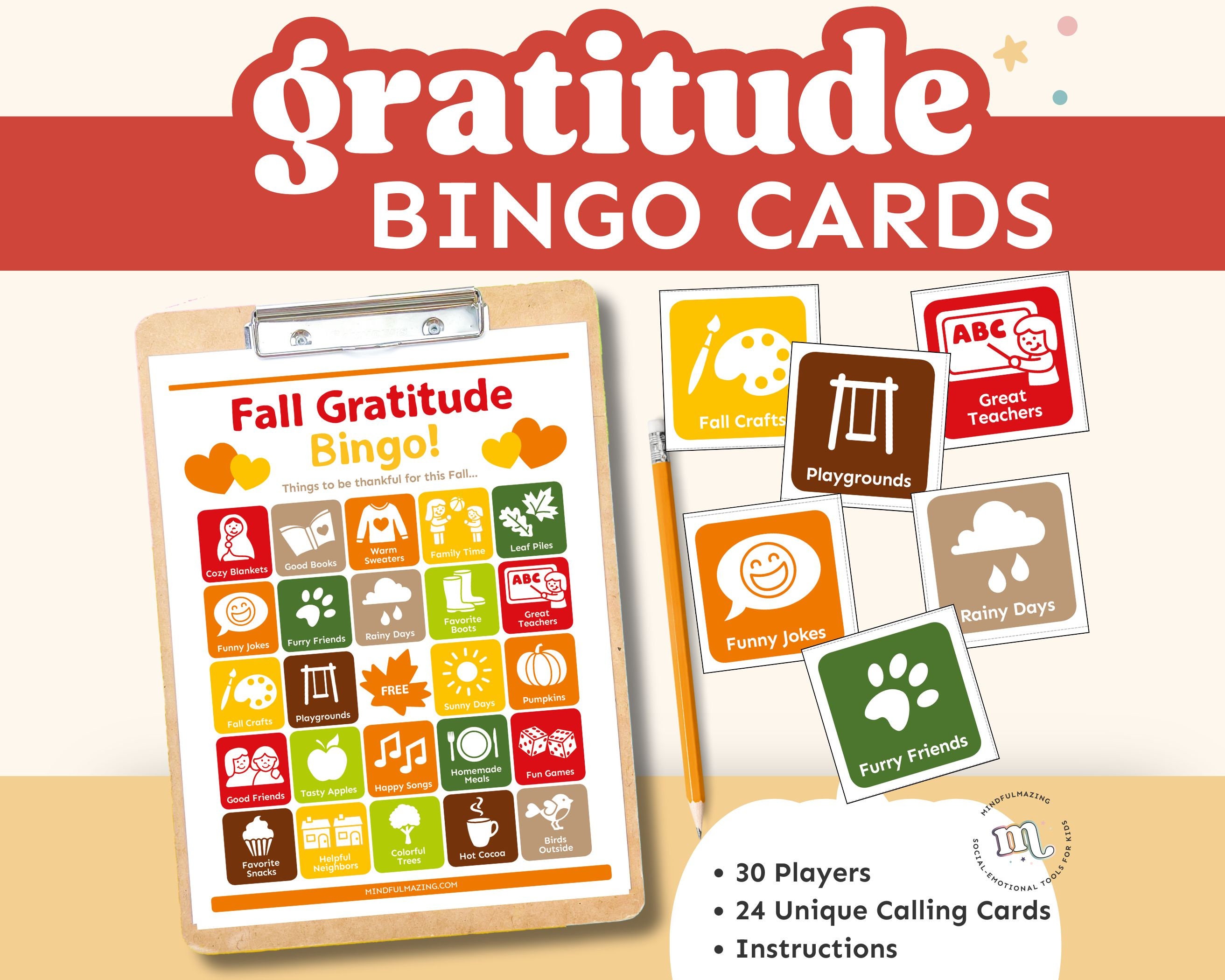 Gratitude Bingo Game for Kids, Fall Bingo, Gratitude Games, Printable ...