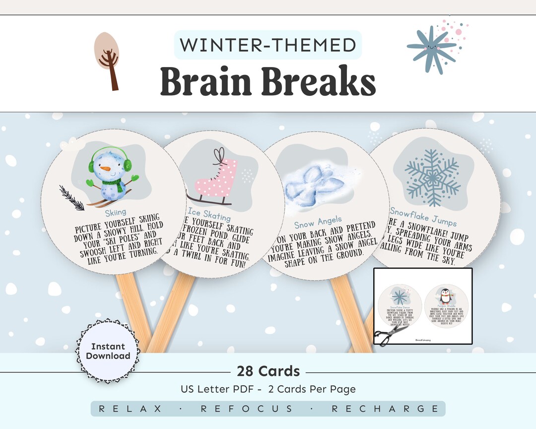 Winter Brain Break Cards Brain Break Activities for Kids - Etsy