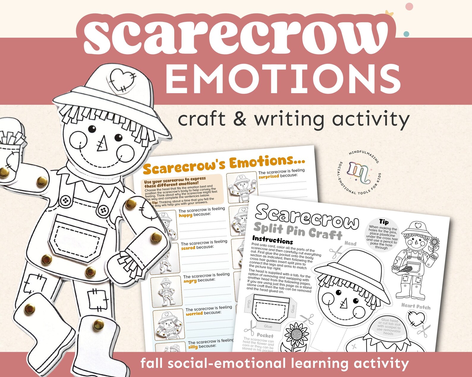 Emotions Activities Scarecrow Craft and Writing SEL Kit, Fall Social ...