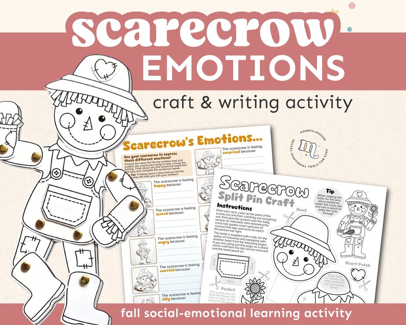 Emotions Activities Scarecrow Craft and Writing SEL Kit, Fall Social ...