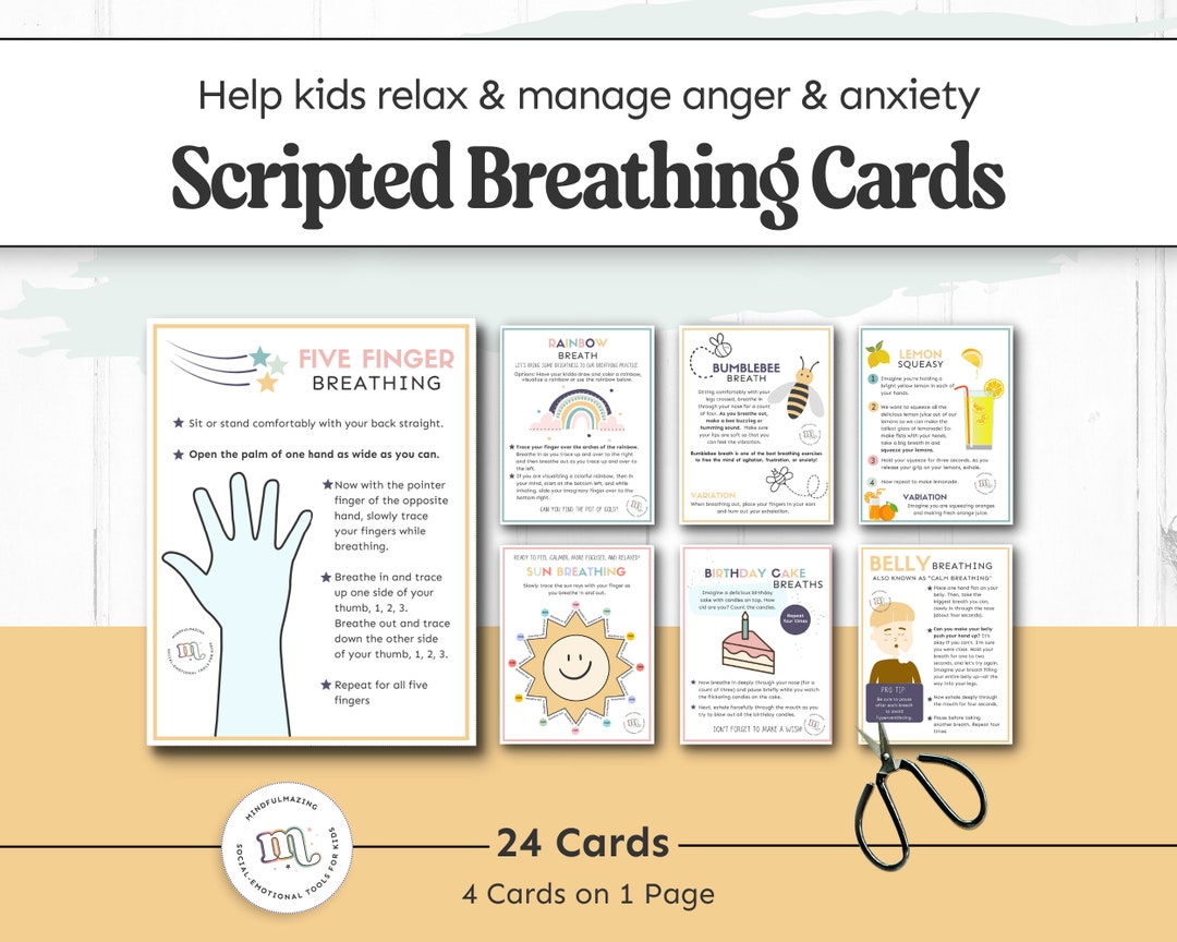 Breathing Card Deck Mindfulness Cards Scripted Breathing Cards Coping ...