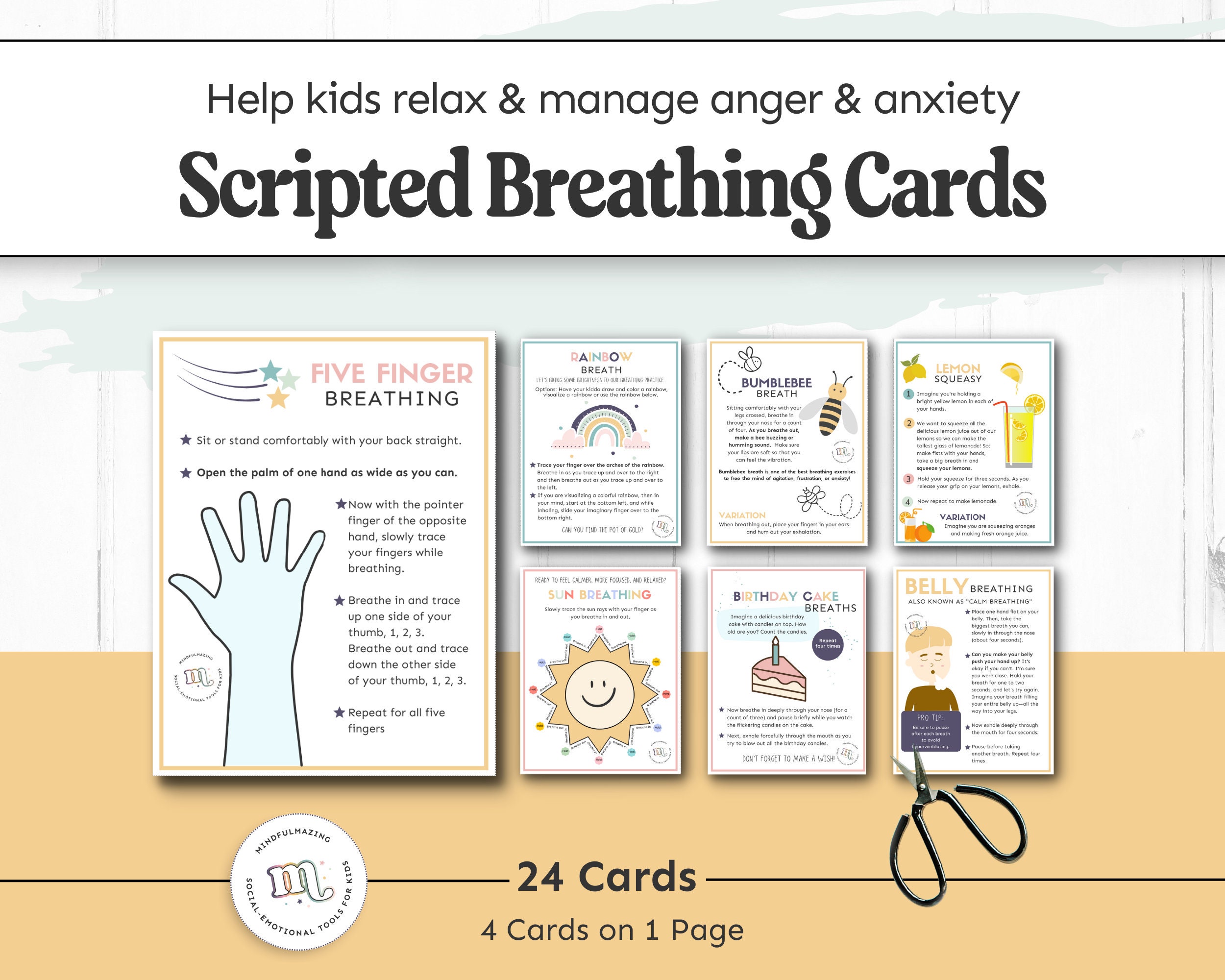 Breathing Card Deck Mindfulness Cards Scripted Breathing Cards Coping ...