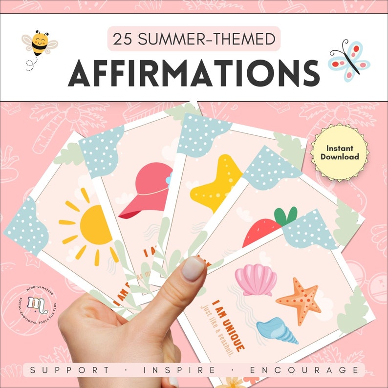 Summer Themed Positive Affirmation Cards for Kids, Boost Self ...